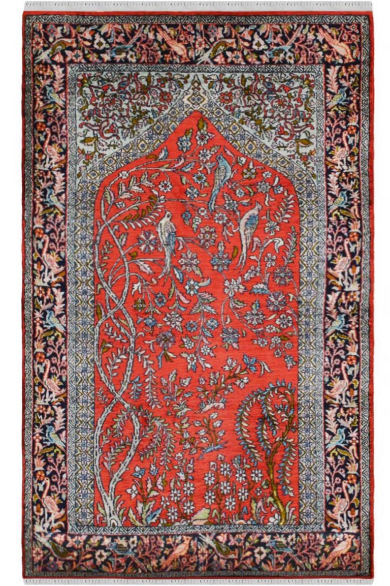Buy Neel Rust Kirman Silk Carpets made in pure Kashmir silk on cotton
