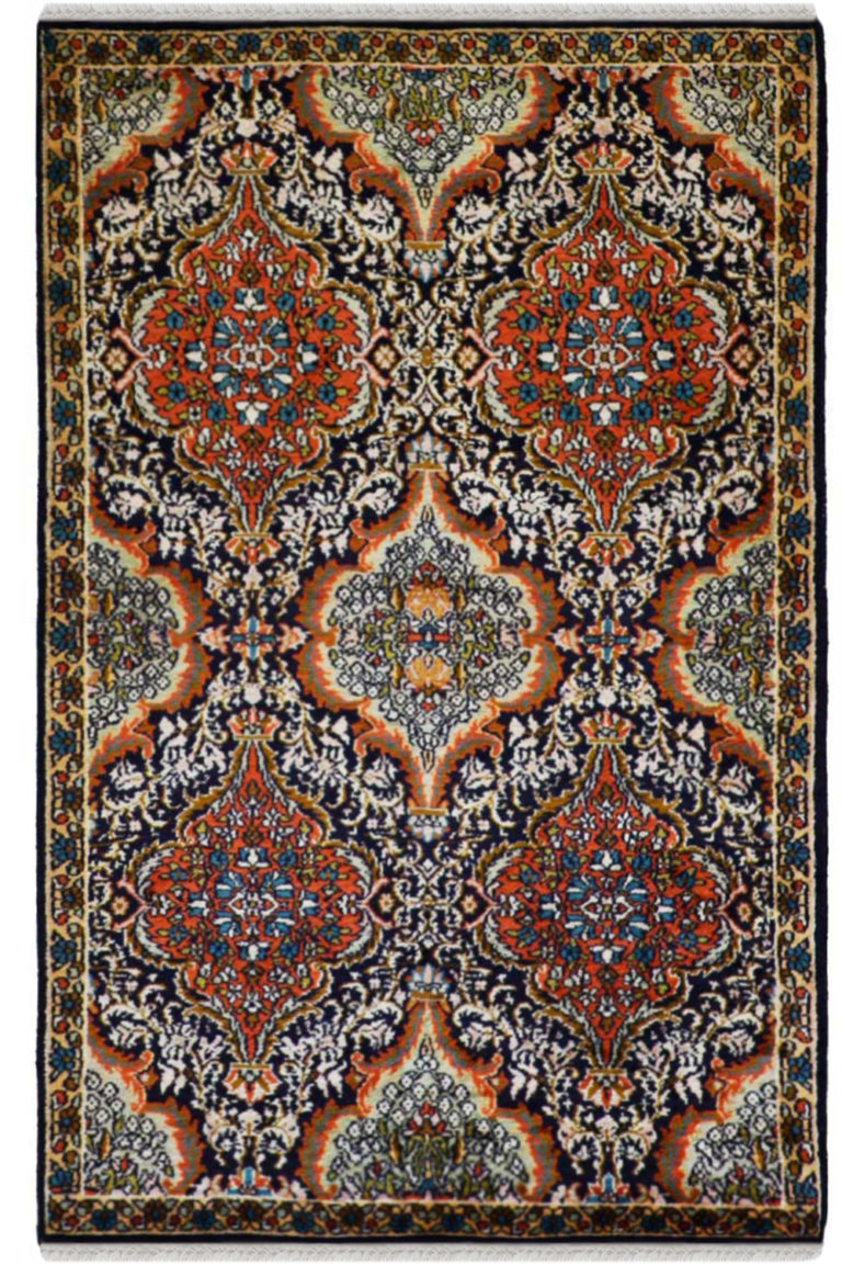 Buy Neel Rust Kirman Silk Carpets made in pure Kashmir silk on cotton