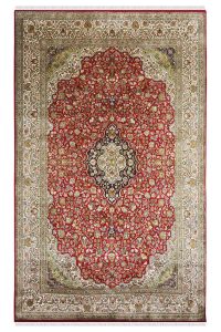 Red Phool Kashan Tradition Silk Carpet - Yak Carpet